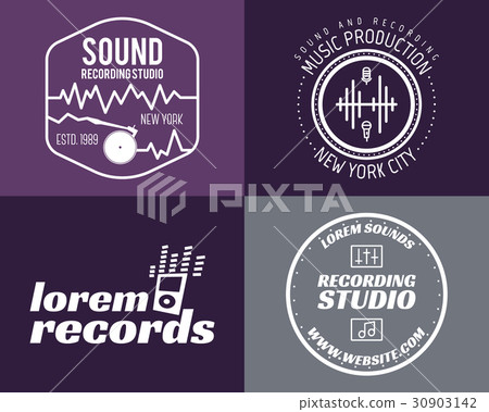 Set of vector music production logo Musical label - Stock Illustration ...