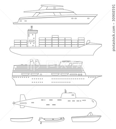 Ships and boats line drawings - Stock Illustration [30908591] - PIXTA