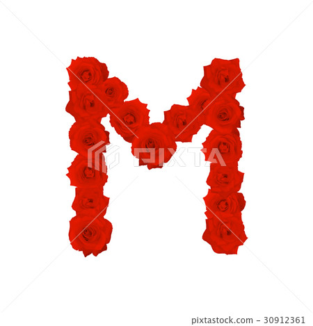 The letter M, in the Alphabet bloom red roses - Stock Illustration ...