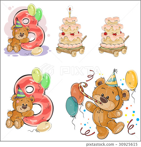 Set of vector illustrations with brown teddy bear - Stock Illustration ...