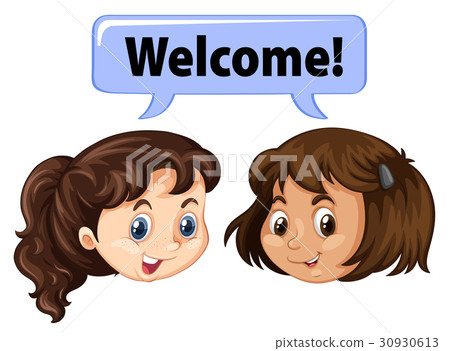 Two girls saying welcome - Stock Illustration [30930613] - PIXTA