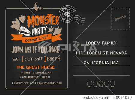 Halloween Monster Party postcard invitation - Stock Illustration ...