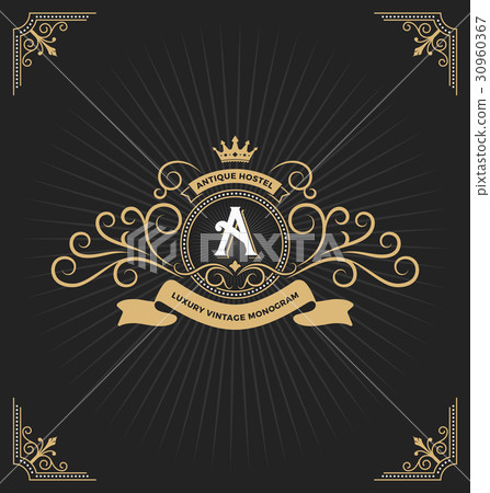 Vintage monogram frame with ribbon decorative - Stock Illustration ...