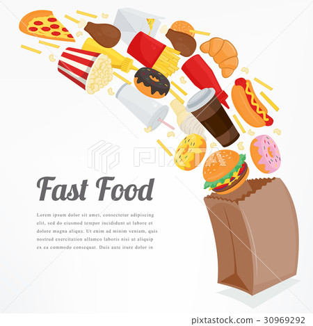 Fast food background with colorful food icons - Stock Illustration ...