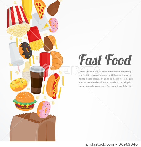 Fast food background with colorful food icons - Stock Illustration ...