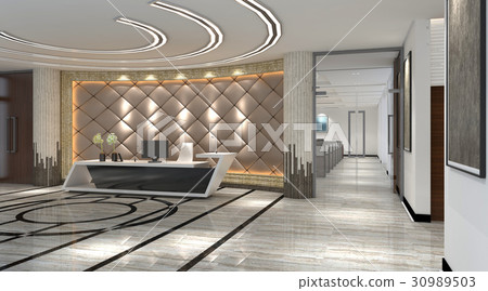 Interior of hotel reception hall 3D illustration - Stock Illustration ...