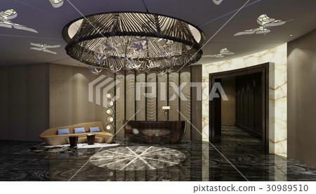 Interior of hotel reception hall 3D illustration - Stock Illustration ...