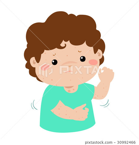 Boy scratching itching rash on his body vector. - Stock Illustration ...
