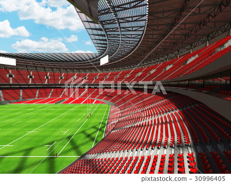Beautiful modern rugby stadium with red seats - Stock Illustration ...