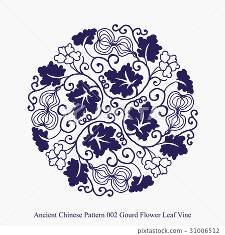 Ancient Chinese Pattern of Gourd Flower Leaf Vine - Stock Illustration ...