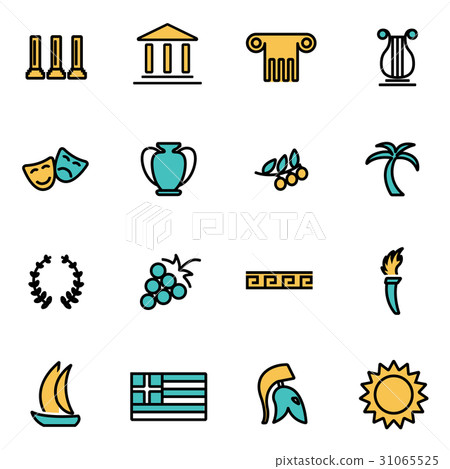 Vector line greece icon set - Stock Illustration [31065525] - PIXTA
