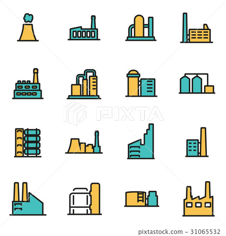 Vector line factory icon set - Stock Illustration [31065532] - PIXTA