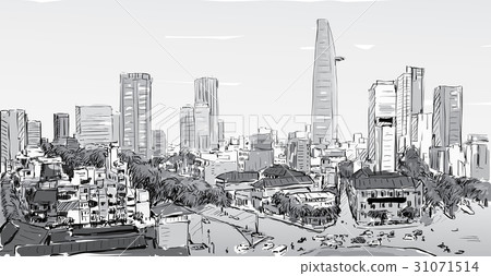 Sketch cityscape of Saigon city (Ho Chi Minh) - Stock Illustration ...