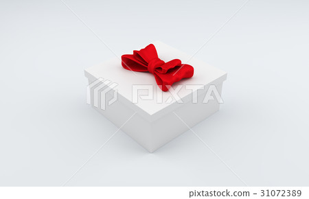 3D square gift box with red bow. 3D rendering. - Stock Illustration ...