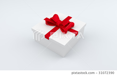 3D square gift box with red bow. 3D rendering. - Stock Illustration ...