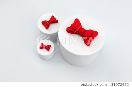 3D round gift boxes with red bow. 3D rendering - Stock Illustration ...