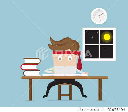 businessman working hard in night - Stock Illustration [31077494] - PIXTA