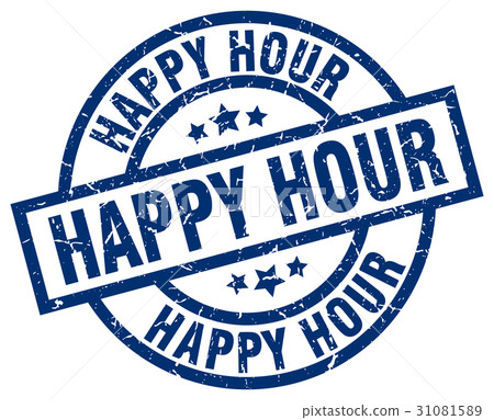 happy hour blue round grunge stamp - Stock Illustration [31081589] - PIXTA