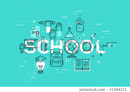 Thin line flat design banner of learning web page - Stock Illustration ...