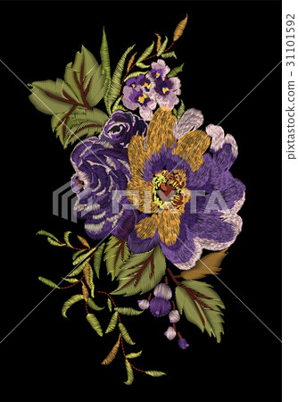 Colorful embroidery on a black background - Stock Illustration ...