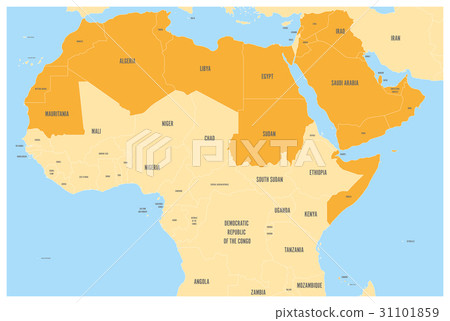 Arab World states political map with orange - Stock Illustration ...