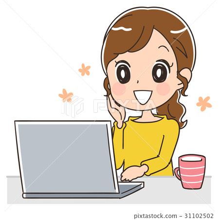 Illustration of a woman using a personal computer - Stock Illustration ...