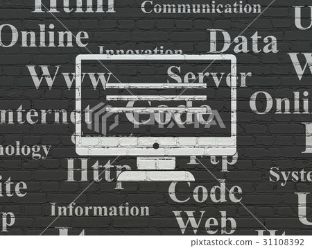 Web design concept: Monitor on wall background - Stock Illustration ...