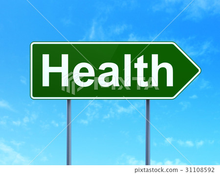 Healthcare concept: Health on road sign background - Stock Illustration ...