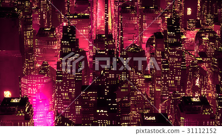 Red neon city skyscrapers modern technology - Stock Illustration ...
