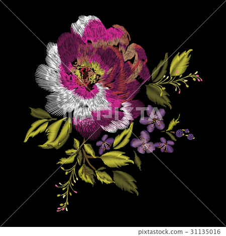 Colorful embroidery on a black background - Stock Illustration ...