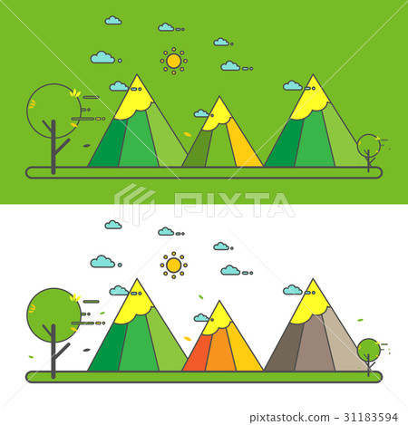 Mountain landscape in the flat linear style - Stock Illustration ...