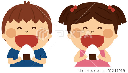 Children who eat rice balls - Stock Illustration [31254019] - PIXTA