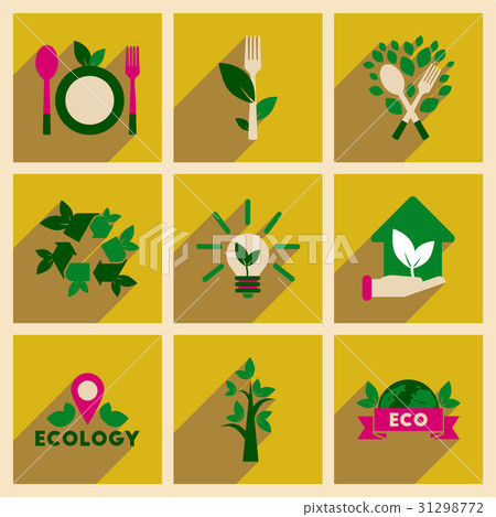 Concept of flat icons with long shadow ecology - Stock Illustration ...