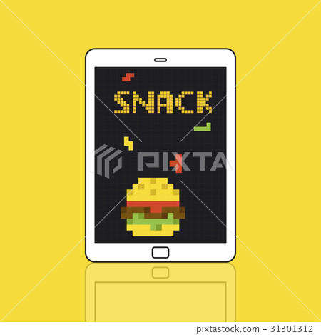 8 bit illustration of tasty burger meal on... - Stock Illustration ...