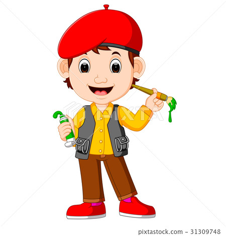 cute man painting with paintbrush - Stock Illustration [31309748] - PIXTA
