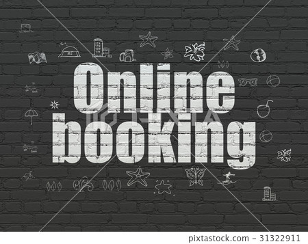 Tourism concept: Online Booking on wall background - Stock Illustration ...