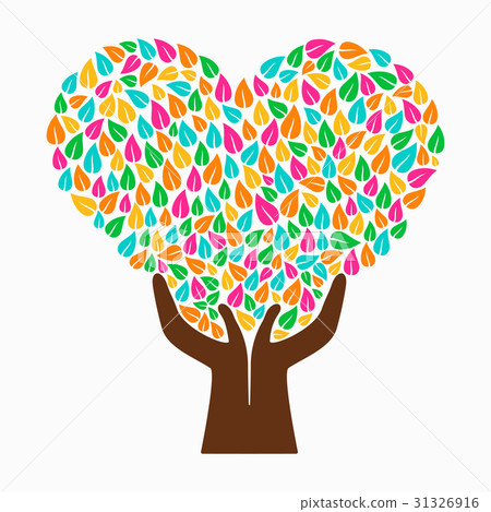 Hand tree concept illustration color heart shape - Stock Illustration ...