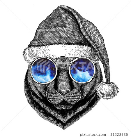 Panther Puma Cougar Wild cat wearing christmas hat - Stock Illustration ...