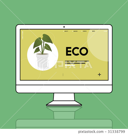 Computer with environmental graphic screen - Stock Illustration ...