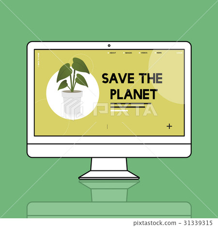 Computer with environmental graphic screen - Stock Illustration ...