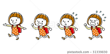 Girls: going to school, walking, running - Stock Illustration [31339830 ...