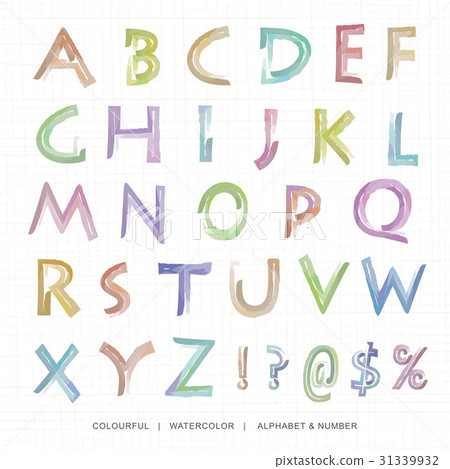 Hand drawn colorful watercolor alphabet - Stock Illustration [31339932 ...