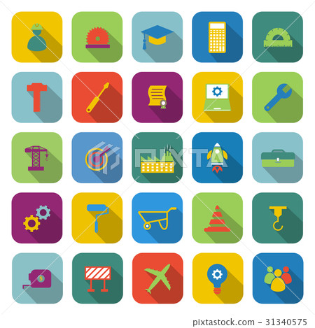 Engineering color icons with long shadow - Stock Illustration [31340575 ...