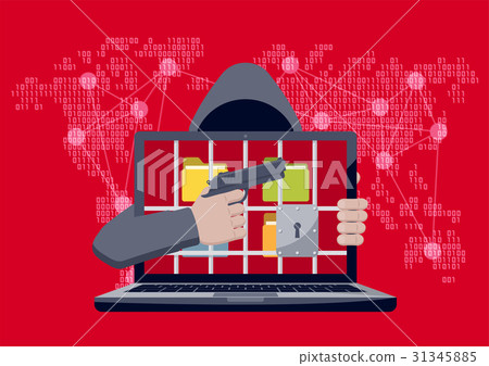 Ransomware with hacker pointing gun - Stock Illustration [31345885] - PIXTA