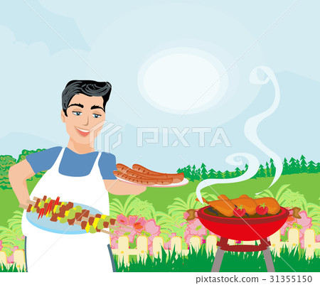 Man Cooking meat on Grill - Stock Illustration [31355150] - PIXTA