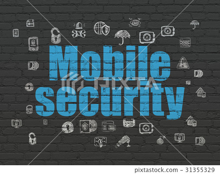 Safety concept: Mobile Security on wall background - Stock Illustration ...