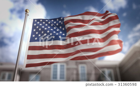 America USA Flag 3D Rendering on Blue Sky - Stock Illustration ...