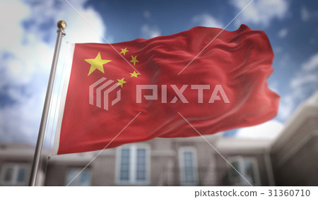 China Flag 3D Rendering on Blue Sky Building-插圖素材 [31360710] - PIXTA圖庫