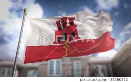 Gibraltar Flag 3D Rendering on Blue Sky Building - Stock Illustration ...