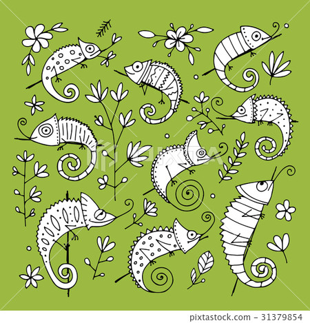 Chameleon collection, sketch for your design - Stock Illustration ...